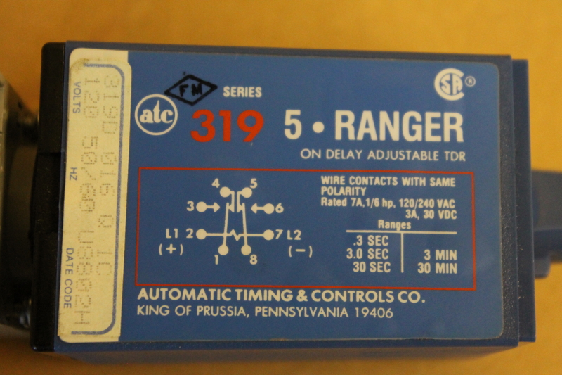 Time Delay Relay, 120V, 7A, 7 pin, 5 ranges .3 sec to 30 min, 319D 016 ...