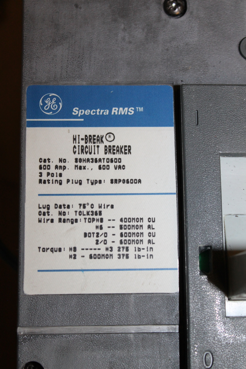 GE , Spectra RMS , SGHA36AT0600, Hi-Break , Circuit breaker, 600A, 3P,