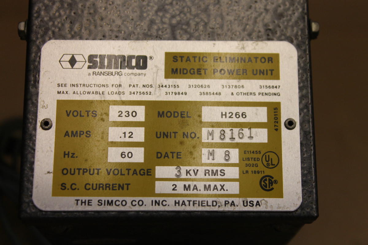Power supply, Static eliminator midget power unit, 3kv, H266, Simco