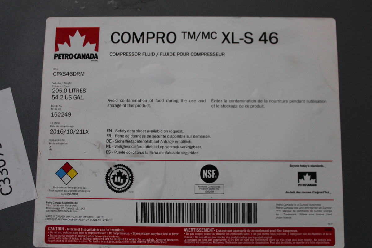 Compressor oil, Fluid, 55 gal drum, Compro TM/MC XL-S 46, Petro Canada
