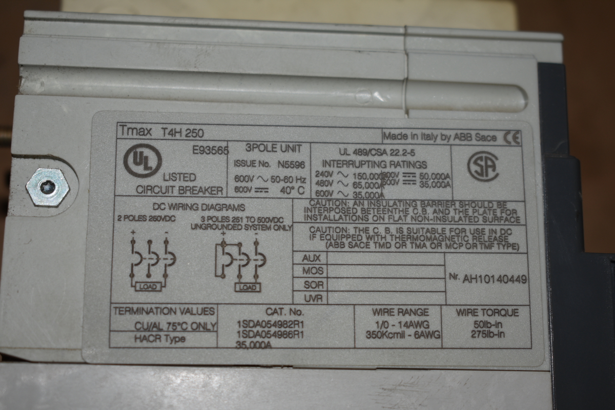 Circuit breaker, 200A, 690V, 3 PH, 3P, Rotary switch, SACE Tmax, T4H ...