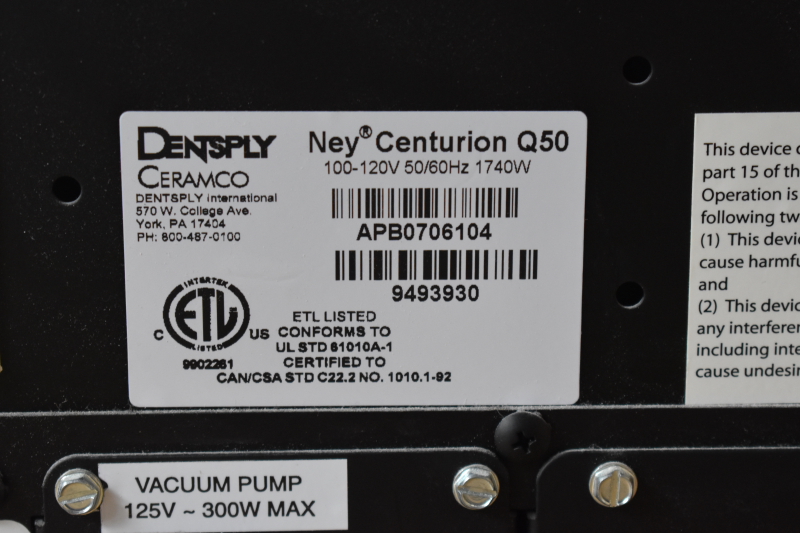 Dental ceramic oven, Porcelain furnace, Vacuum pump, Centurion Q50 Ney