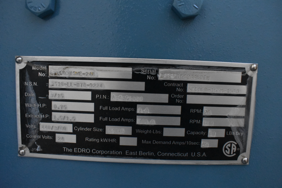 EDRO DYNA wash 60lb washer extractor DW600PNSWE-24B UNUSED