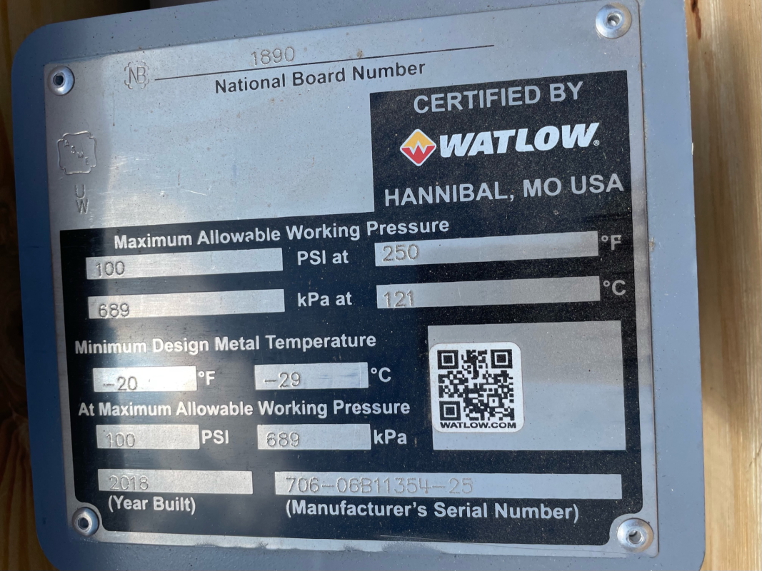 Watlow immersion flange heater 6" ANSI ASME fuel oil carbon elements 43 kW